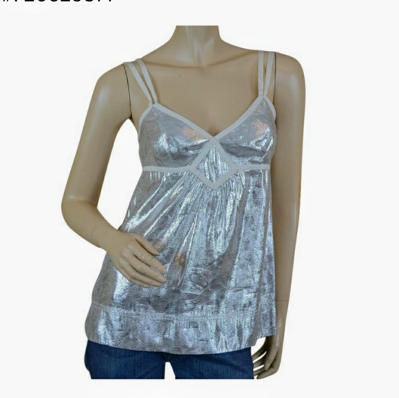 Tory Burch | Tops | Tory Burch Silk Metallic Silver Tank Top Size 6 ...